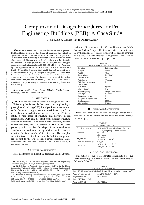 (PDF) Comparison of Design Procedures for Pre Engineering Buildings ...