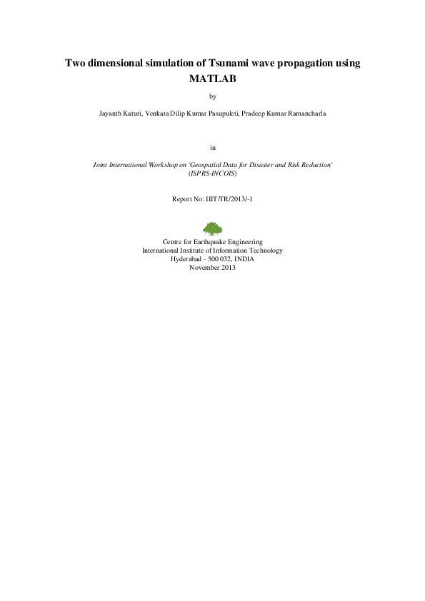 Pdf Two Dimensional Simulation Of Tsunami Wave Propagation Using Matlab 