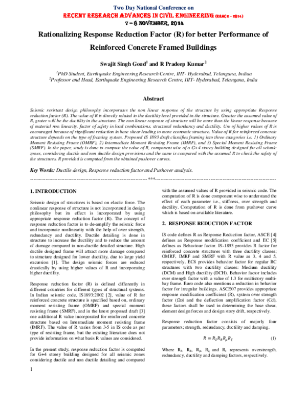(PDF) Rationalizing Response reduction Factor (R) for better ...