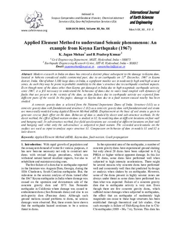 (PDF) Applied Element Method to understand Seismic phenomenon: An example from Koyna Earthquake ...
