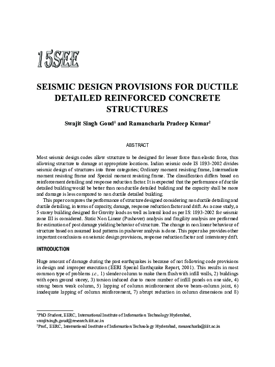 (PDF) Seismic Design Provisions for Ductile Detailed Reinforced ...