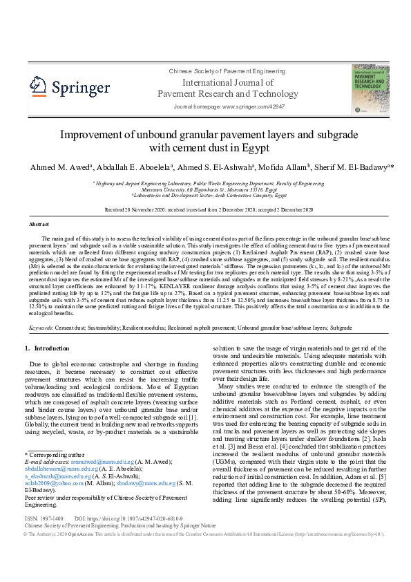 Improvement of unbound granular pavement layers and subgrade with ...