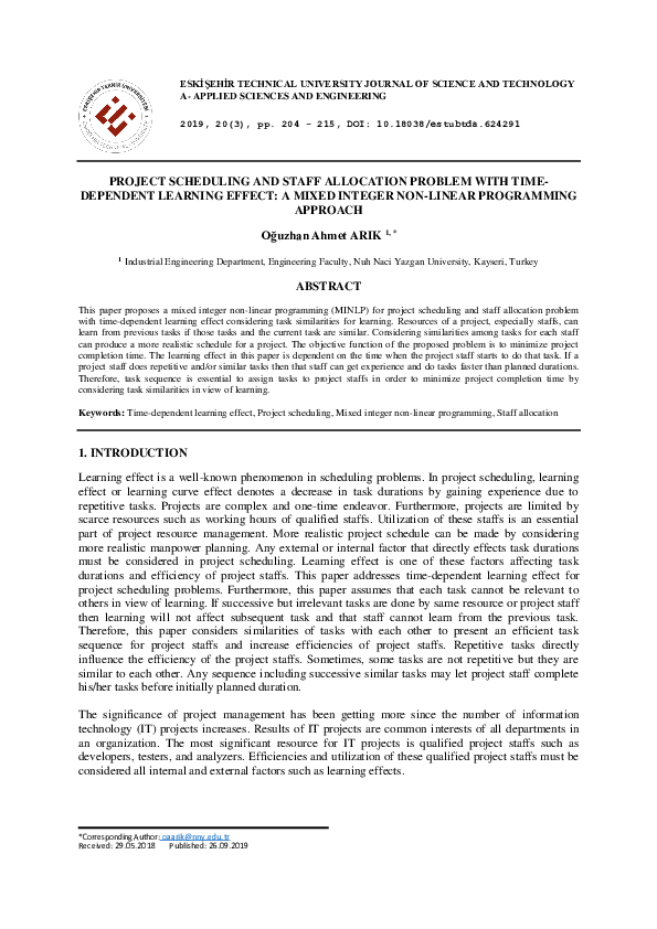 Pdf Optimizing Project Scheduling With Learning Effects