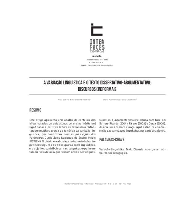 (PDF) A Variação Linguística e O Texto Dissertativo-Argumentativo ...