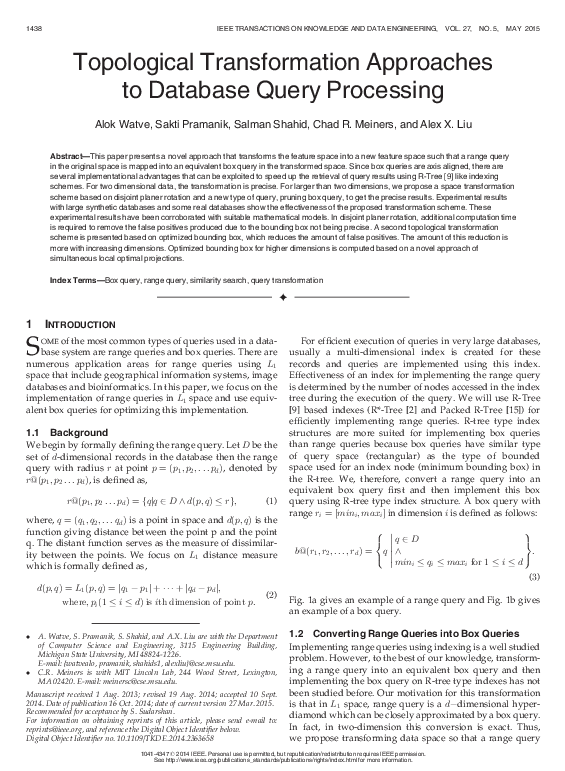 (PDF) Topological Transformation Approaches To Database Query Processing