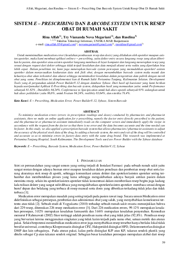 (PDF) Sistem e – Prescribing Dan Barcode System Untuk Resep Obat DI ...