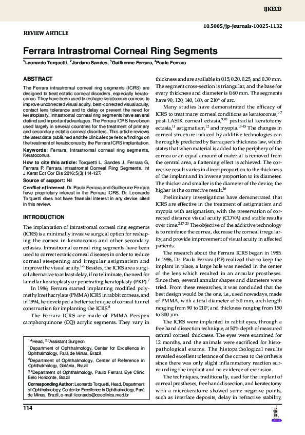 (PDF) Ferrara Intrastromal Corneal Ring Segments