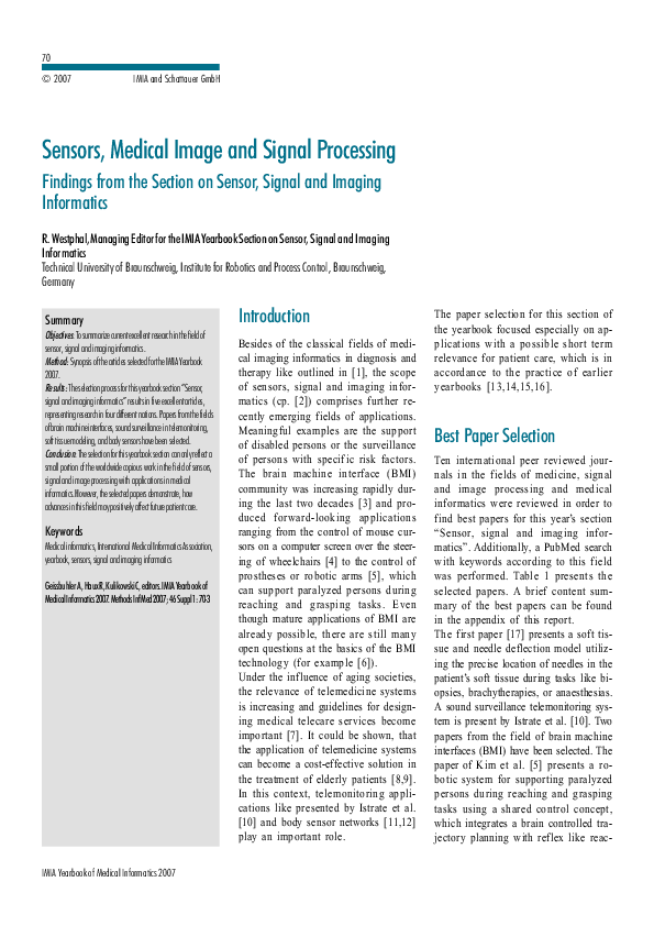 (PDF) Sensors, Medical Image and Signal Processing