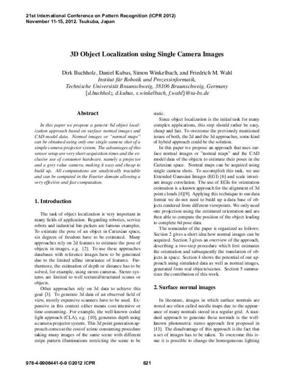 Pdf 3d Object Localization Using Single Camera Images