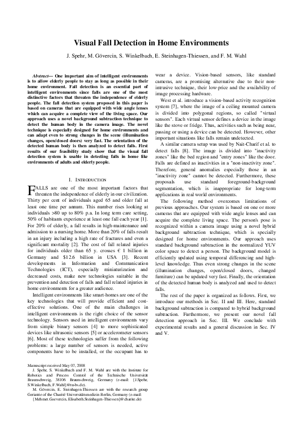 (PDF) Visual fall detection in home environments