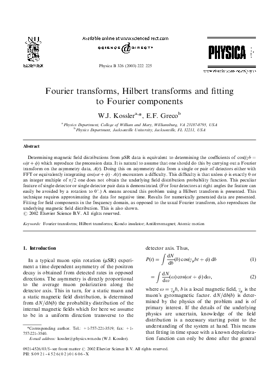 (PDF) Fourier transforms, Hilbert transforms and fitting to Fourier ...