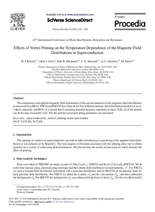 (PDF) Effects of Vortex Pinning on the Temperature Dependence of the ...