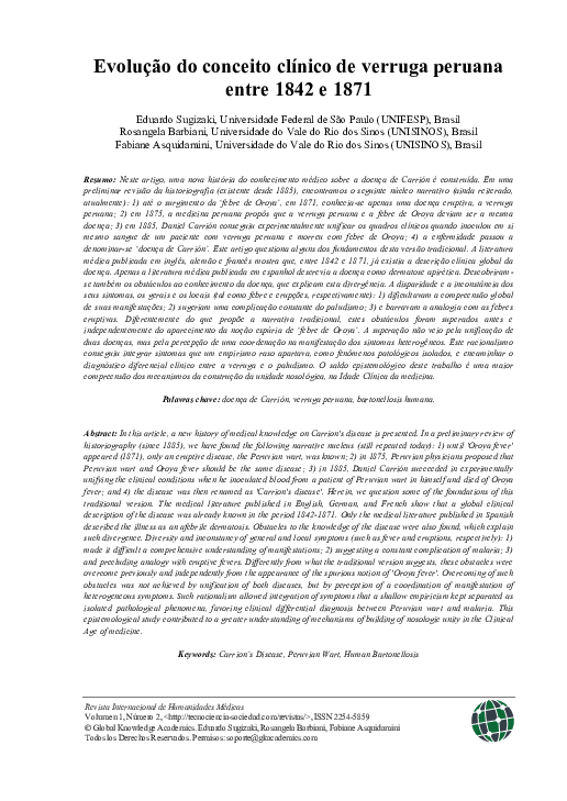 (PDF) Evolução do conceito clínico de verruga peruana entre 1842 e 1871 ...