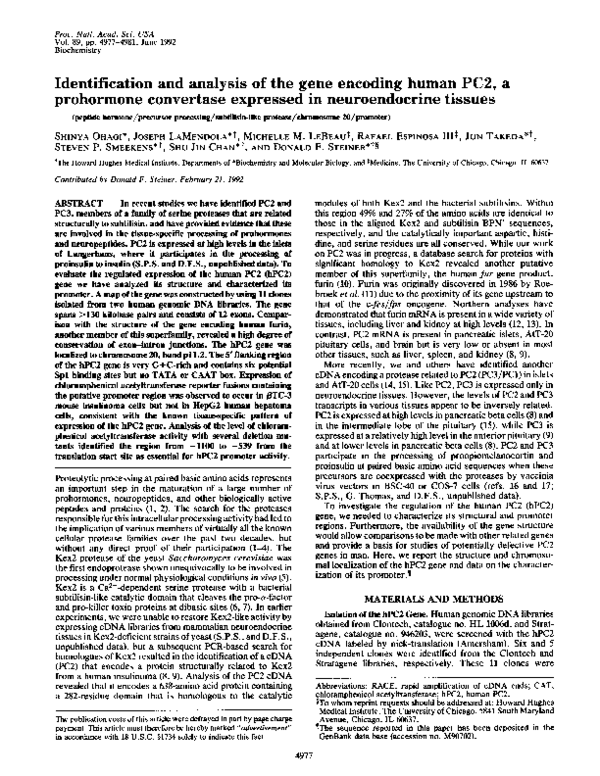 (PDF) Identification and analysis of the gene encoding human PC2, a ...