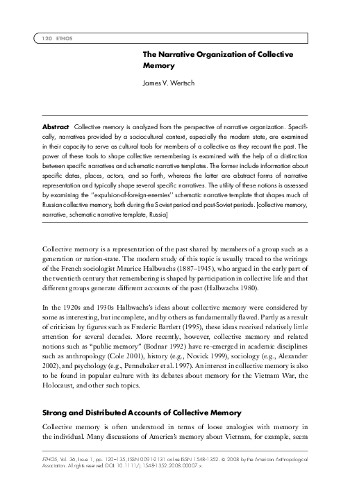 (PDF) The Narrative Organization of Collective Memory