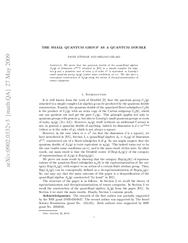 (PDF) The small quantum group as a quantum double