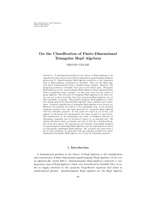 (PDF) The Classification of Finite-Dimensional Triangular Hopf Algebras ...