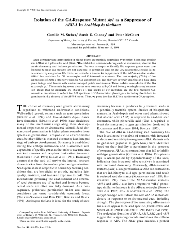 (PDF) Isolation of the GA-response mutant sly1 as a suppressor of ABI1 ...