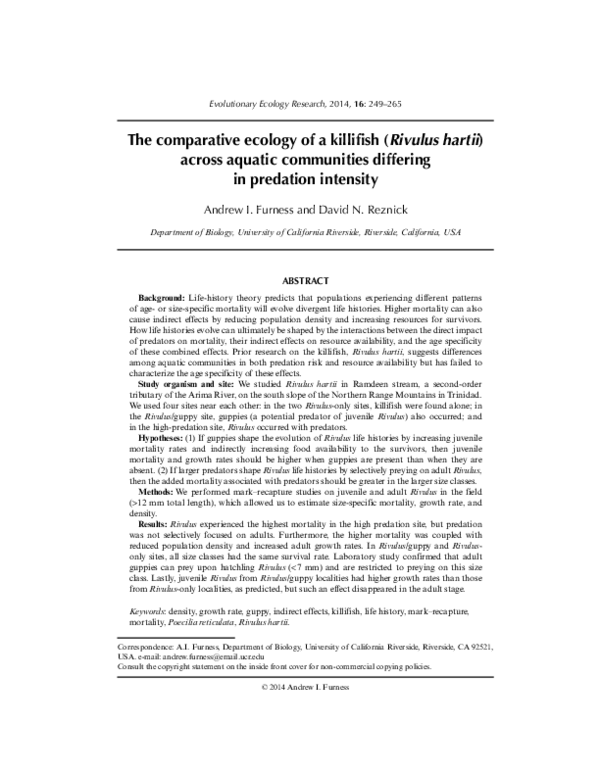 (PDF) The comparative ecology of a killifish (Rivulus hartii) across ...
