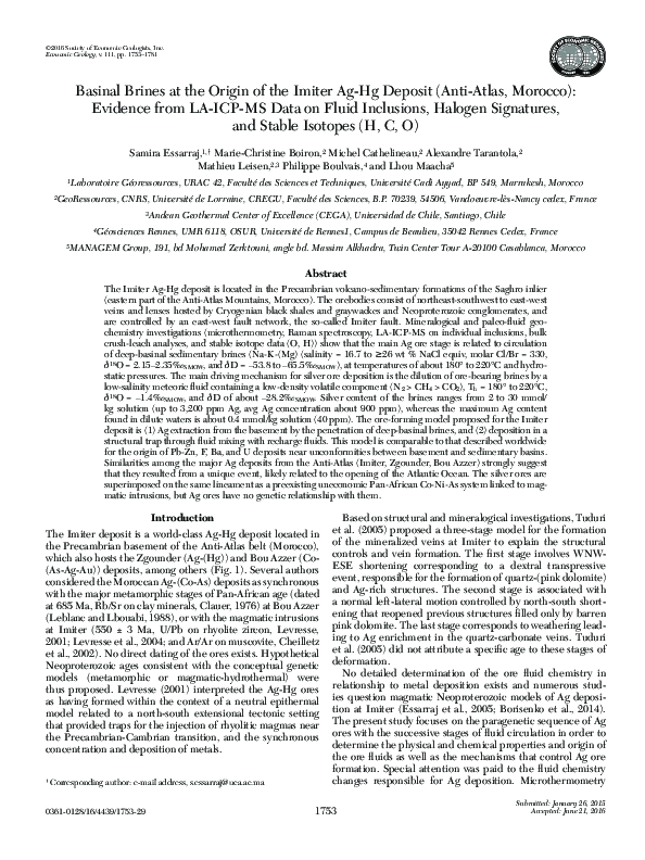 (PDF) Basinal Brines at the Origin of the Imiter Ag-Hg Deposit (Anti ...