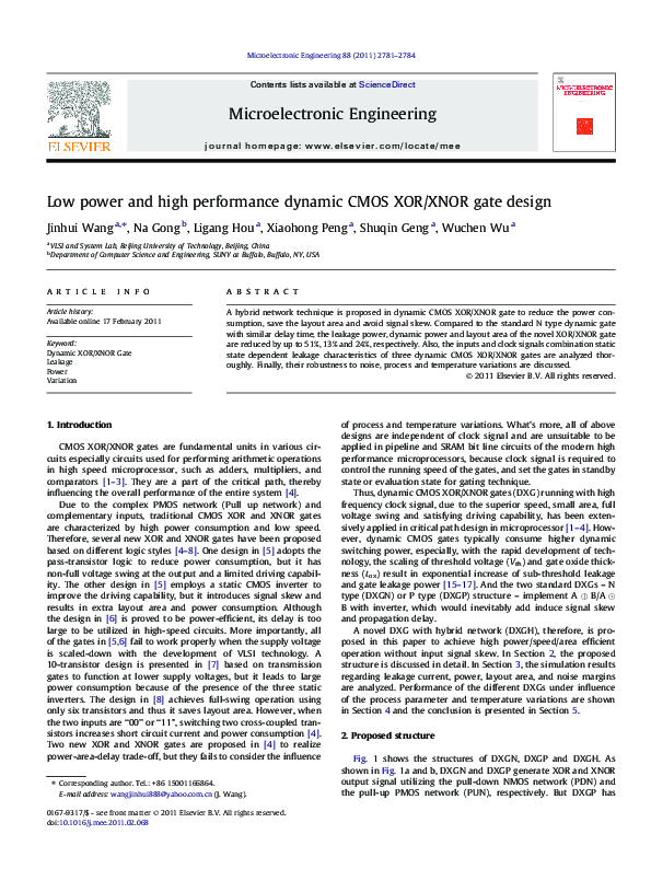 (PDF) Low power and high performance dynamic CMOS XOR/XNOR gate design