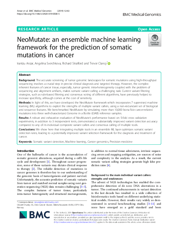 (PDF) NeoMutate: an ensemble machine learning framework for the prediction of somatic mutations ...