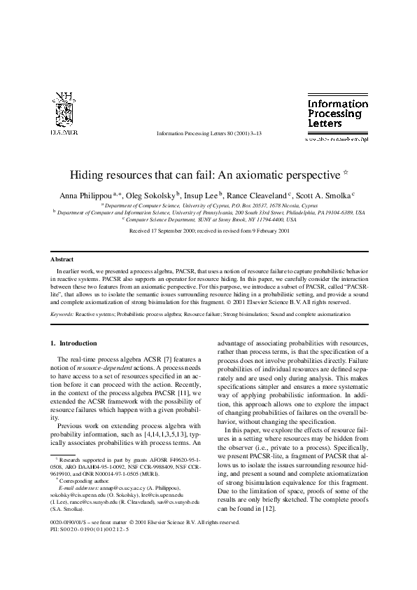 (PDF) Hiding resources that can fail: An axiomatic perspective