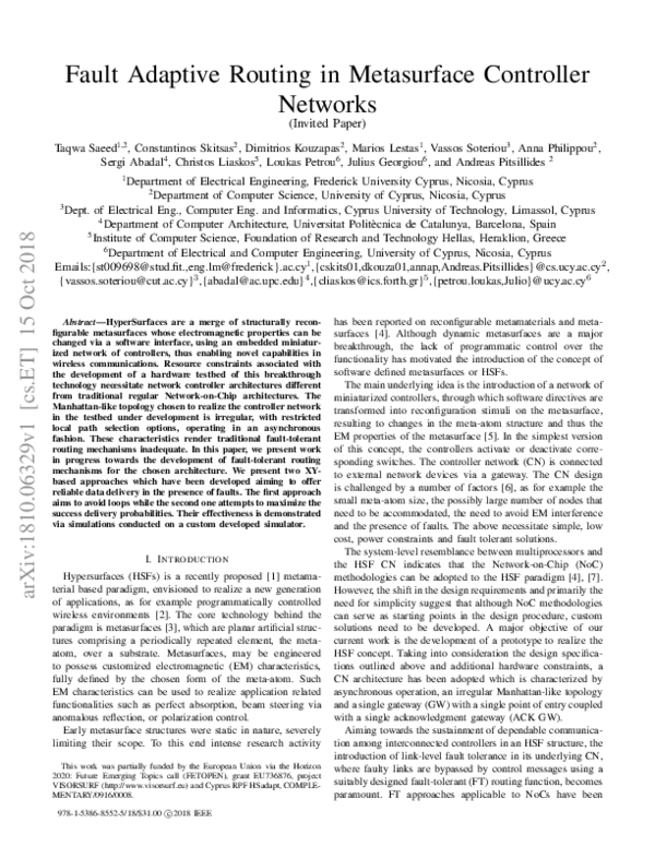 Pdf Fault Adaptive Routing In Metasurface Controller Networks