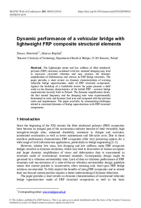 (PDF) Dynamic performance of a vehicular bridge with lightweight FRP ...