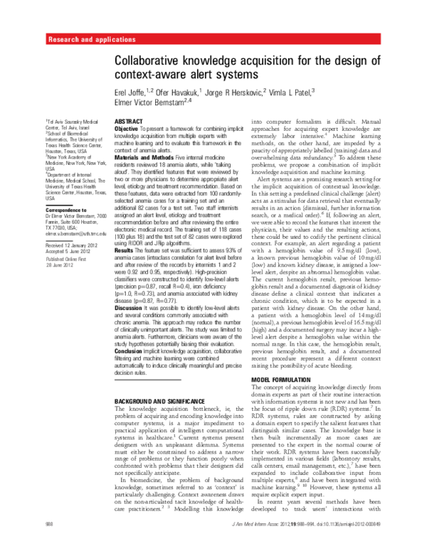 (PDF) Collaborative knowledge acquisition for the design of context-aware alert systems