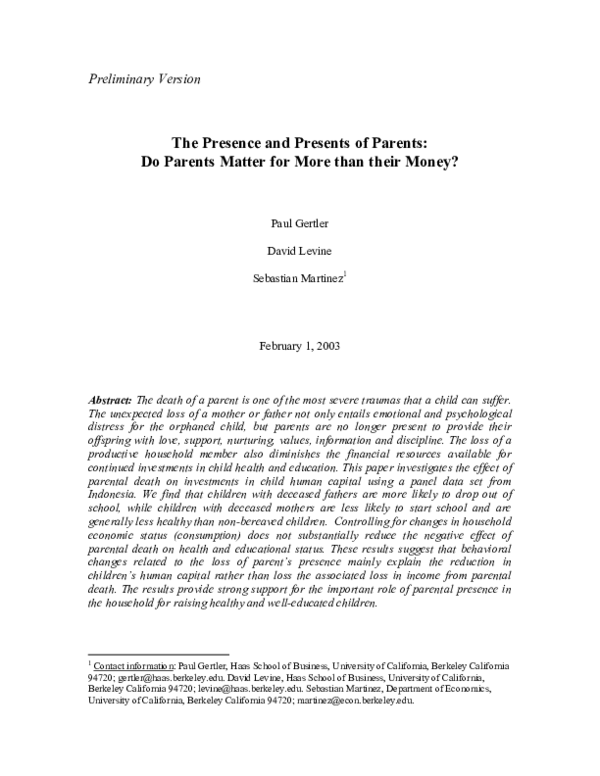 (PDF) The presence and presents of parents: do parents matter for more ...