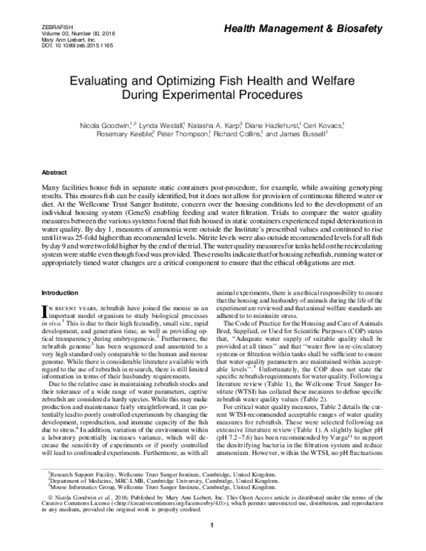 (PDF) Evaluating and Optimizing Fish Health and Welfare During ...