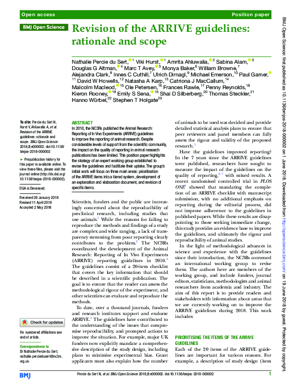 (PDF) Revision of the ARRIVE guidelines: rationale and scope