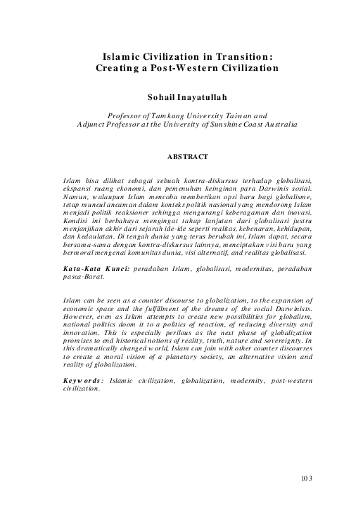 (PDF) Islamic civilization in transition: creating a post-western ...