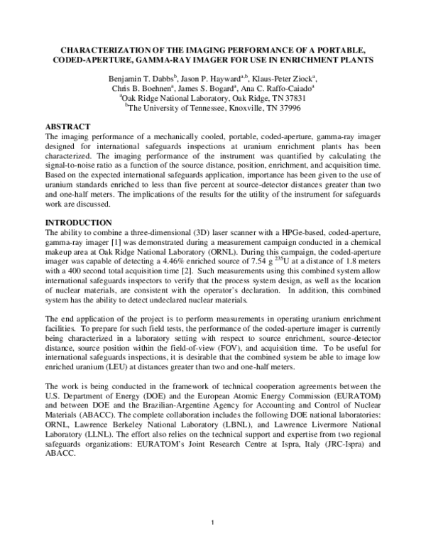 (PDF) Characterization of the imaging performance of a portable, coded ...
