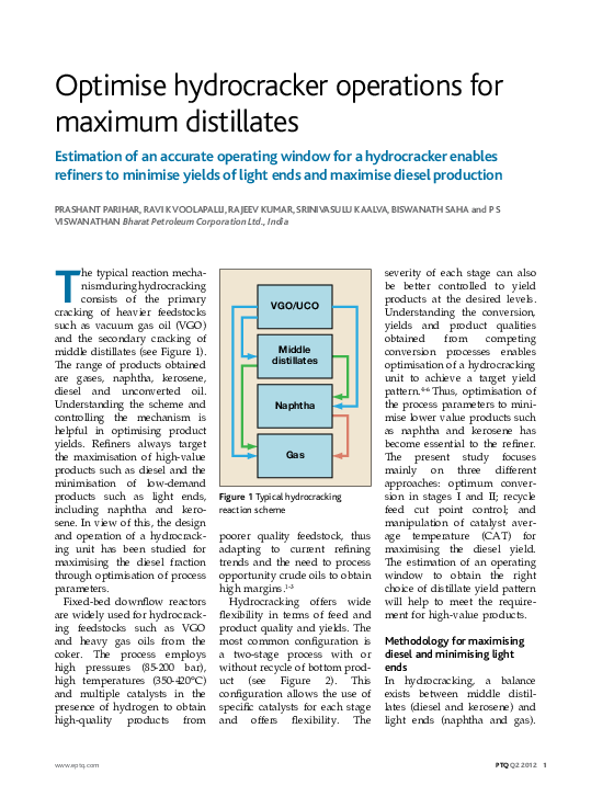 (PDF) Optimise hydrocracker operations for maximum distillates