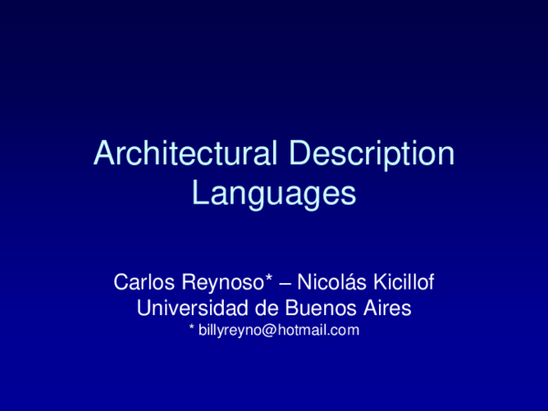 (PDF) Architectural Description Languages