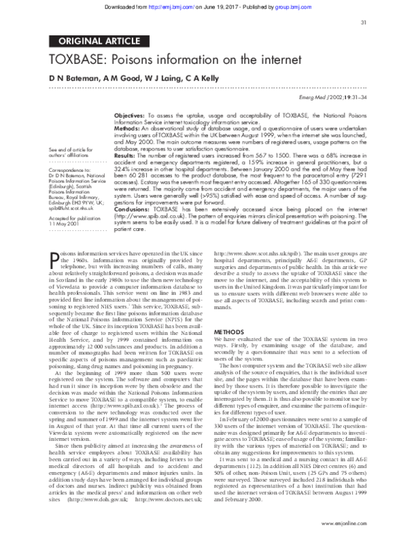 (PDF) TOXBASE: Poisons information on the internet | Nick Bateman ...