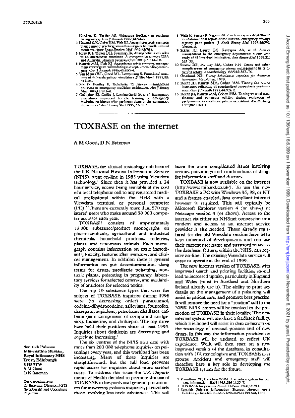 (PDF) TOXBASE on the Internet