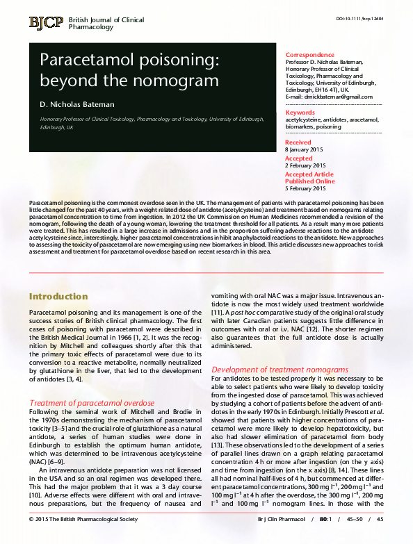 (PDF) Paracetamol poisoning: beyond the nomogram