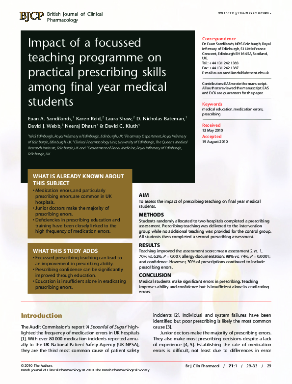 (PDF) Impact of a focussed teaching programme on practical prescribing ...