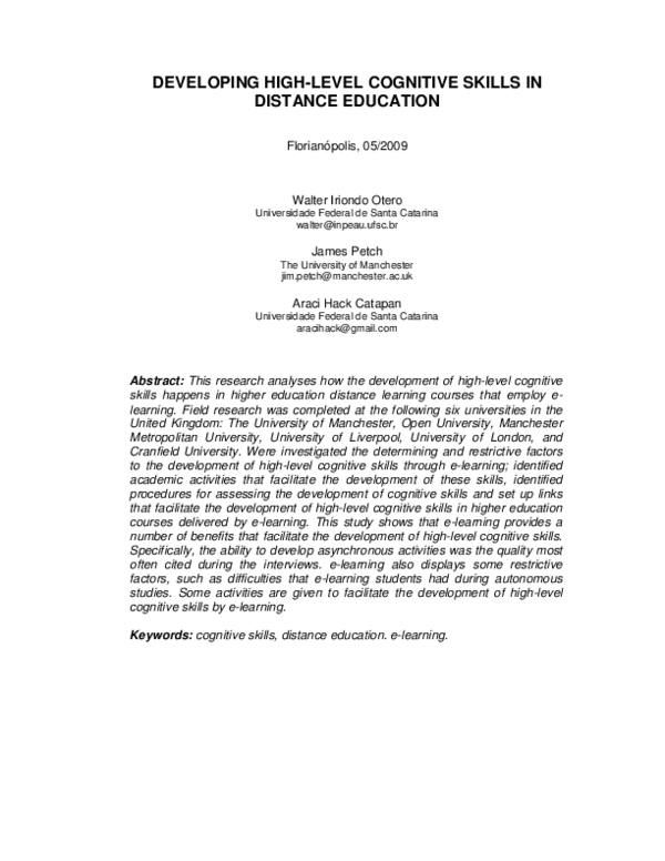 (PDF) Cognitive Skills Development in E-Learning