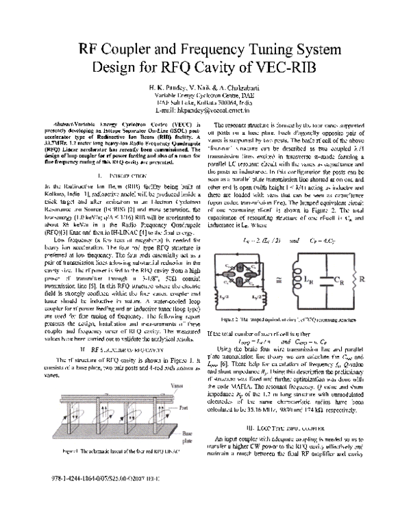 (PDF) RF coupler and frequency tuning system design for RFQ cavity of ...