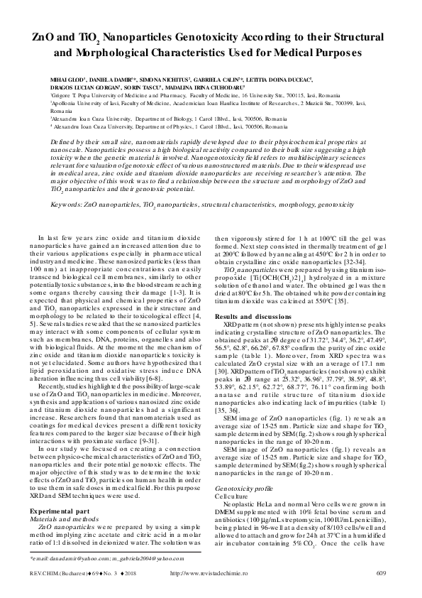 Pdf Zno And Tio2 Nanoparticles Genotoxicity According To Their Structural And Morphological