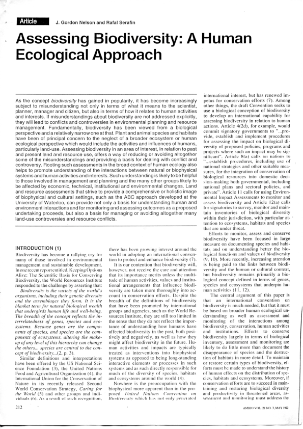 (PDF) Assessing Biodiversity: A Human Ecological Approach