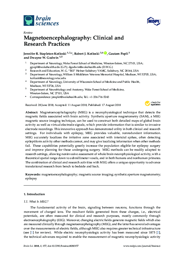 (PDF) Magnetoencephalography: Clinical and Research Practices