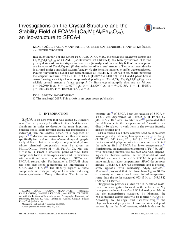 (PDF) Investigations on the Crystal Structure and the Stability Field ...