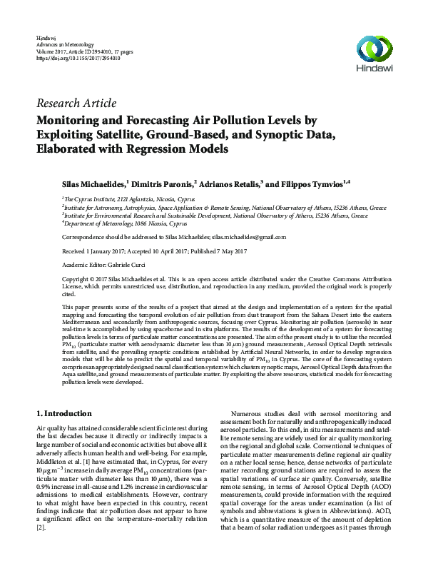 (PDF) Monitoring and Forecasting Air Pollution Levels by Exploiting Satellite, Ground-Based, and ...