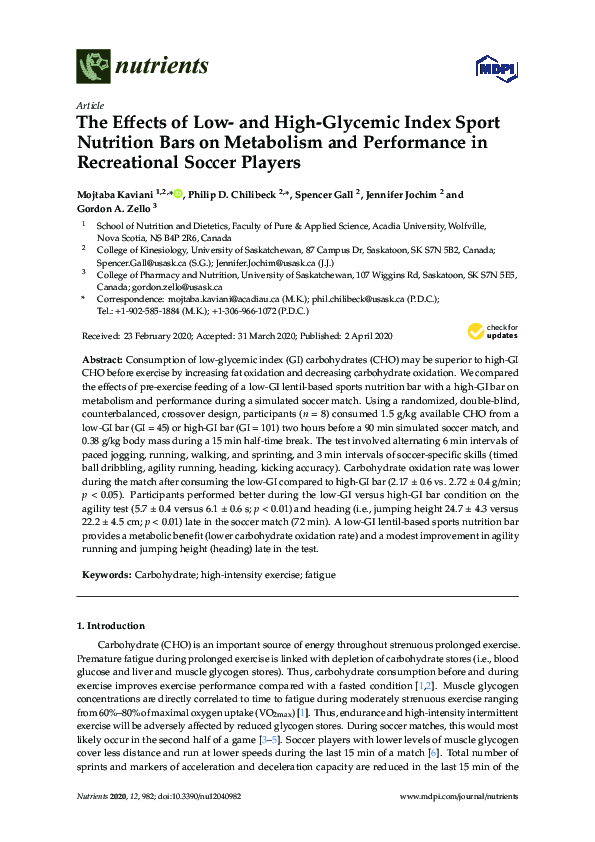 (PDF) The Effects of Low- and High-Glycemic Index Sport Nutrition Bars ...