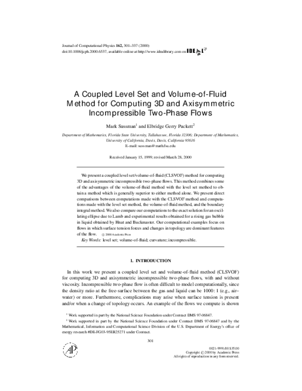 Pdf A Coupled Level Set And Volume Of Fluid Method For Computing 3d